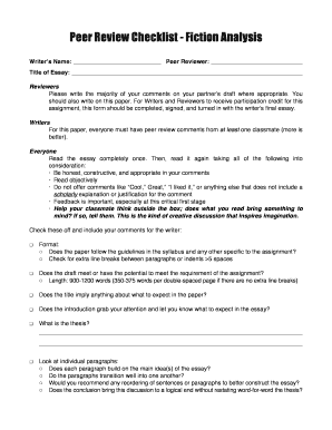 Fillable Online Peer Review Checklist - Fiction Analysis Fax Email ...