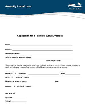 Application for a Permit to Keep Livestock Doc Template | pdfFiller