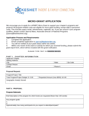 MICRO-GRANT APPLICATION Doc Template | pdfFiller
