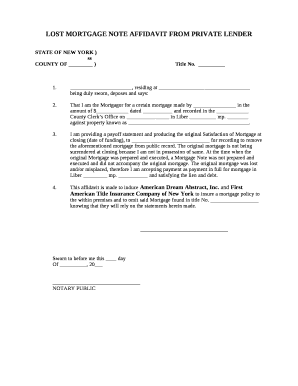 LOST MORTGAGE NOTE AFFIDAVIT FROM PRIVATE LENDER Doc Template | pdfFiller
