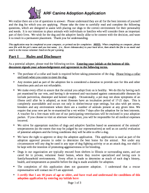 ARF Canine Adoption Application Doc Template | pdfFiller
