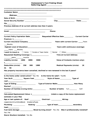 Homeowners Fact Finding Sheet Doc Template | pdfFiller