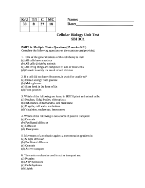 Cellular Biology Unit Test Doc Template | pdfFiller