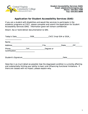 Application for Student Accessibility Services (SAS) Doc Template ...