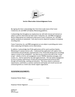 Service Observation Acknowledgement : Doc Template | pdfFiller