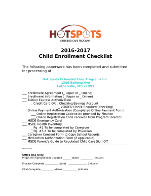 Child Enrollment Checklist Doc Template | pdfFiller