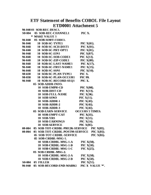 ETF Statement of Benefits COBOL File Layout Doc Template | pdfFiller