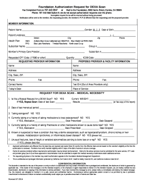 Foundation Authorization Request for DEXA Scan Doc Template | pdfFiller