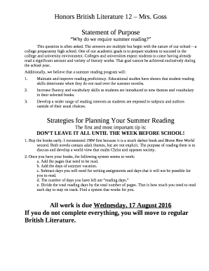 Honors British Literature 12 Mrs Doc Template | pdfFiller
