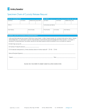 Fillable Online Specimen Chain of Custody Release Request Fax Email ...