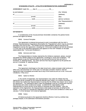 STANDARD ATHLETE ATHLETES REPRESENTATIVE AGREEMENT Doc Template | pdfFiller