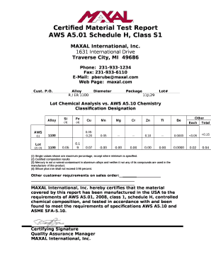 Certified Material Test Report Doc Template | pdfFiller
