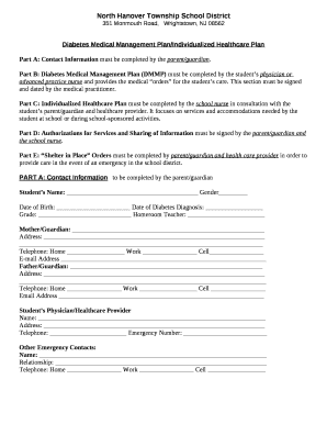 Diabetes Medical Management Plan/Individualized Healthcare Plan Doc ...