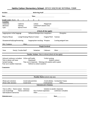 Hattie Cotton Elementary School- OFFICE DISCIPLINE REFERRAL Doc ...