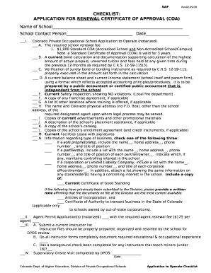 APPLICATION FOR RENEWAL CERTIFICATE OF APPROVAL (COA) - highered ...