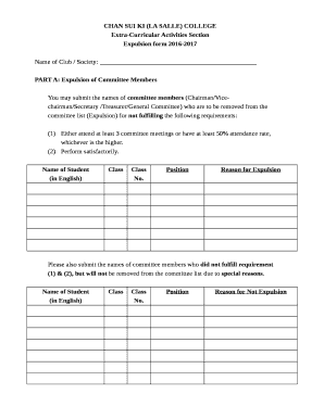 Expulsion 2016-2017 Doc Template | pdfFiller