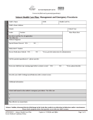 Seizure Health Care Plan: Management and Emergency Procedures Doc ...