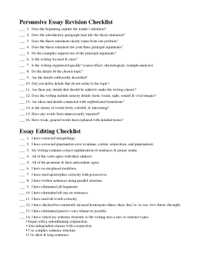 Fillable Online Persuasive Essay Revision Checklist Fax Email Print ...