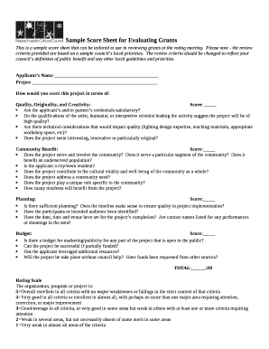 Sample Score Sheet for Evaluating Grants Doc Template | pdfFiller