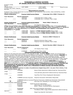 8th Grade 2016-2017 Course Request Doc Template | pdfFiller