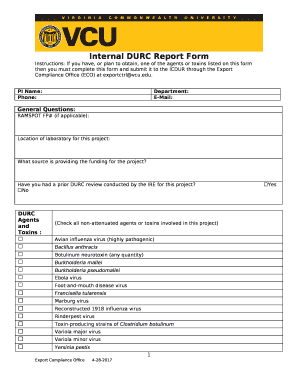 Internal DURC Report - research vcu Doc Template | pdfFiller