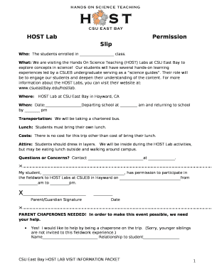 HOST Lab Permission Slip Doc Template | pdfFiller