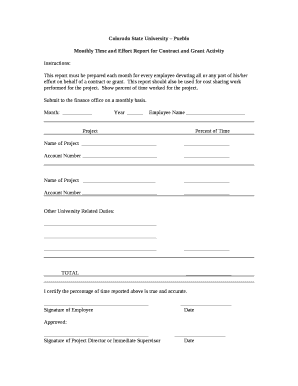 Monthly Time and Effort Report for Contract and Grant Activity Doc ...