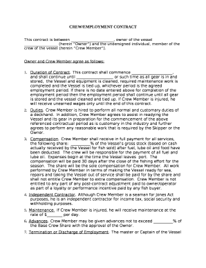 CREW/EMPLOYMENT CONTRACT Doc Template | pdfFiller
