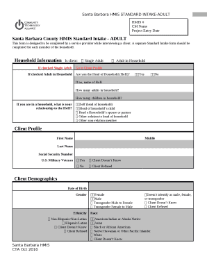 Santa Barbara County HMIS Standard Intake - ADULT template Doc Template ...
