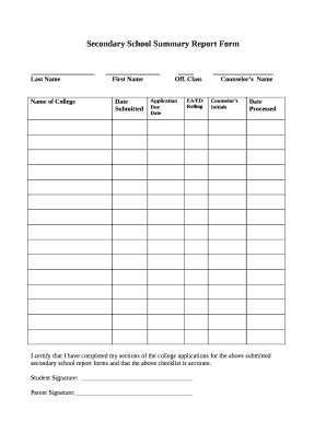 Secondary School Summary Report Doc Template | pdfFiller