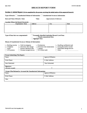 BREACH REPORT Doc Template | pdfFiller