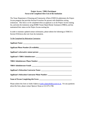 Project Access / TBRA Participant Doc Template | pdfFiller