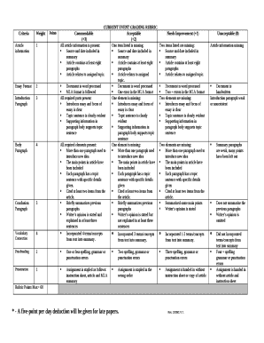 CURRENT EVENT GRADING RUBRIC Doc Template | pdfFiller