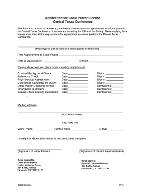 Application for Local Pastor License Doc Template | pdfFiller