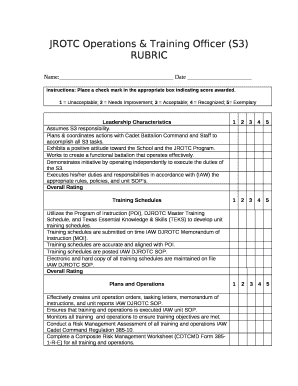 JROTC Operations & Training Officer (S3) RUBRIC Doc Template | pdfFiller