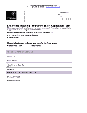 Enhancing Teaching Programme (ETP) Application Doc Template | pdfFiller