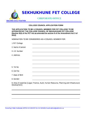 COLLEGE COUNCIL APPLICATION Doc Template | pdfFiller