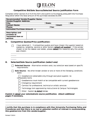 Competitive Bid/Sole Source/Selected Source Justification Doc Template | pdfFiller