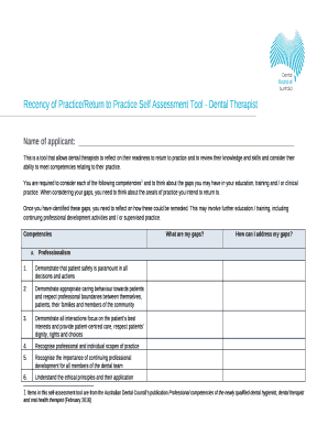 Recency of Practice/Return to Practice Self Assessment Tool - Dental ...
