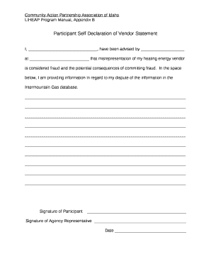 Participant Self Declaration of Vendor Statement Doc Template | pdfFiller