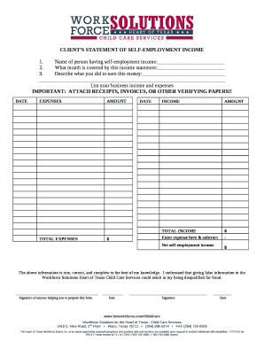 CLIENTS STATEMENT OF SELF-EMPLOYMENT INCOME Doc Template | pdfFiller