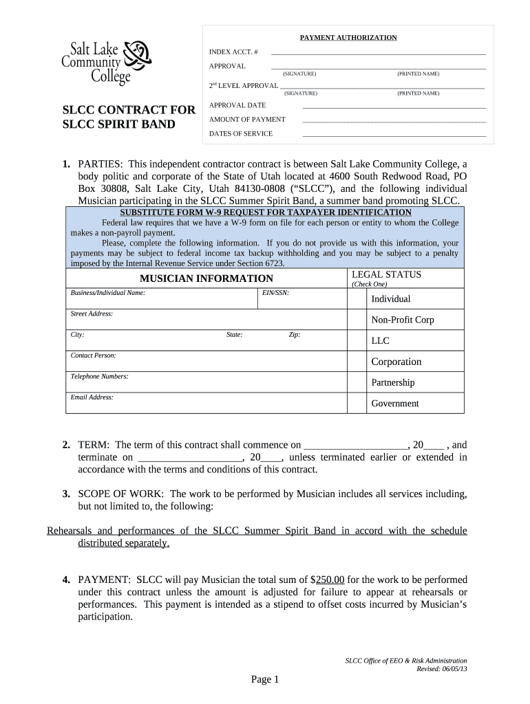 SLCC CONTRACT FOR Doc Template | pdfFiller
