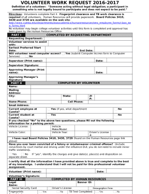 VOLUNTEER WORK REQUEST 2016-2017 Doc Template | pdfFiller
