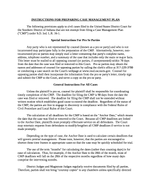 INSTRUCTIONS FOR PREPARING CASE MANAGEMENT PLAN Doc Template | pdfFiller