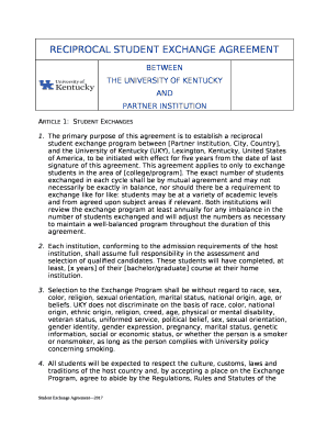 RECIPROCAL STUDENT EXCHANGE AGREEMENT Doc Template | pdfFiller