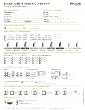 Fillable Online Phonak Audo B-Direct RIC Order Form Fax Email Print ...