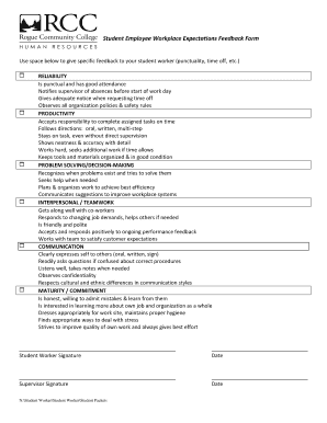 Fillable Online Student Employee Workplace Expectations Feedback Form ...