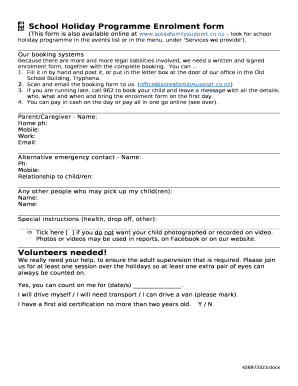 School Holiday Programme Enrolment Doc Template | pdfFiller