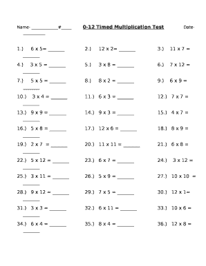 Name- #0-12 Timed Multiplication Test Date- - images pcmac Doc Template ...