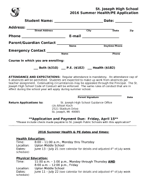 2016 Summer Health/PE Application Doc Template | pdfFiller